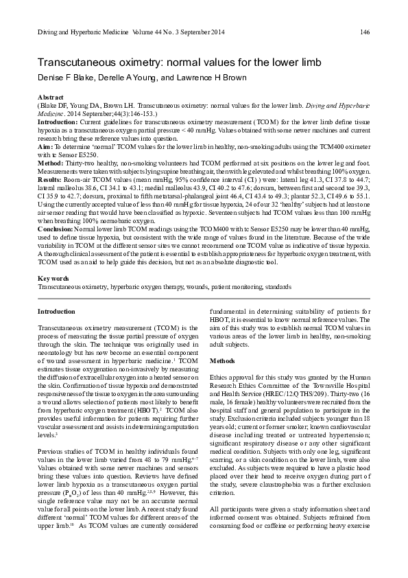 (PDF) Transcutaneous oximetry: normal values for the lower limb