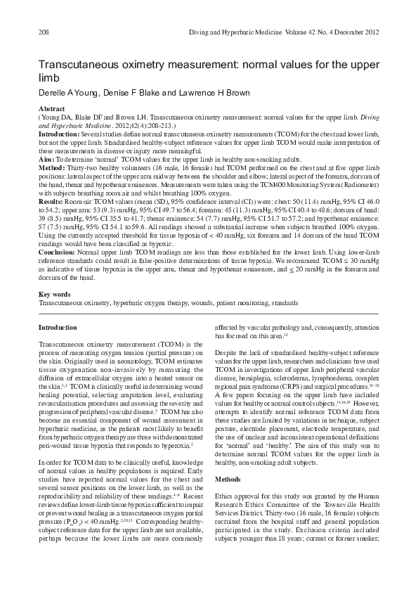 (PDF) Transcutaneous oximetry measurement: normal values for the upper limb