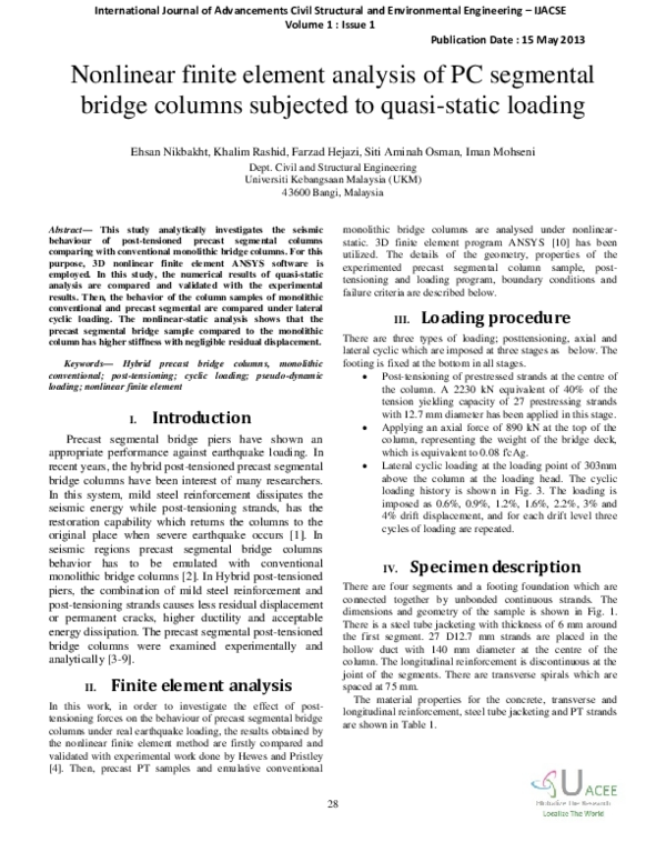(PDF) Nonlinear finite element analysis of PC segmental bridge columns subjected to quasi-static ...