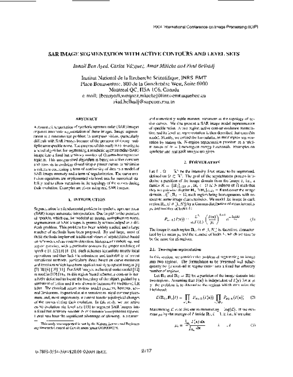 (PDF) Sar image segmentation with active contours and level sets