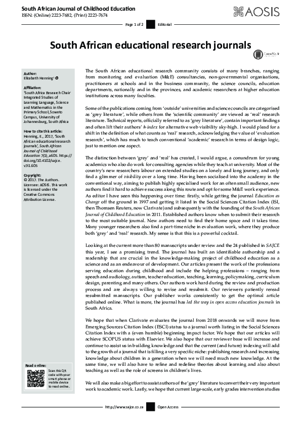 (PDF) South African educational research journals