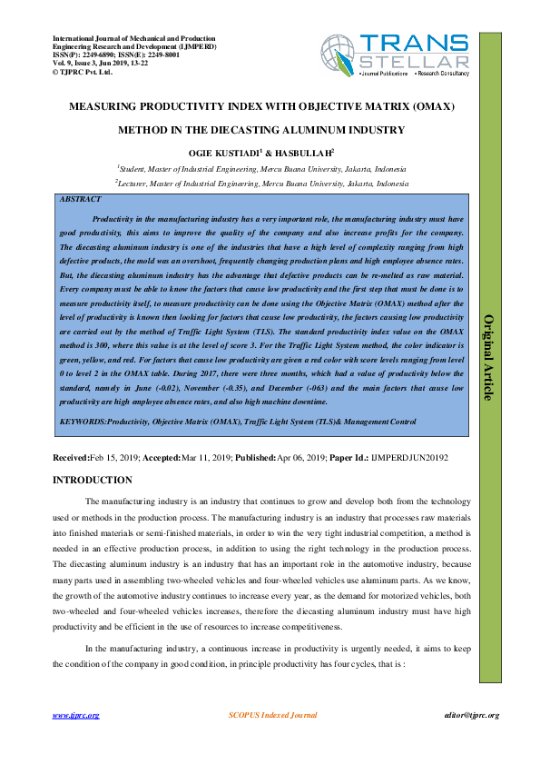 (PDF) Measuring Productivity Index with Objective Matrix (Omax) Method ...