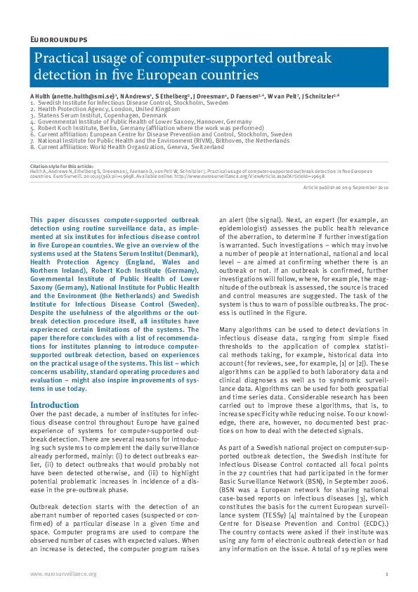 Pdf Practical Usage Of Computer Supported Outbreak Detection In Five