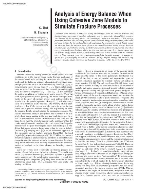 (PDF) Analysis of Energy Balance When Using Cohesive Zone Models to Simulate Fracture Processes