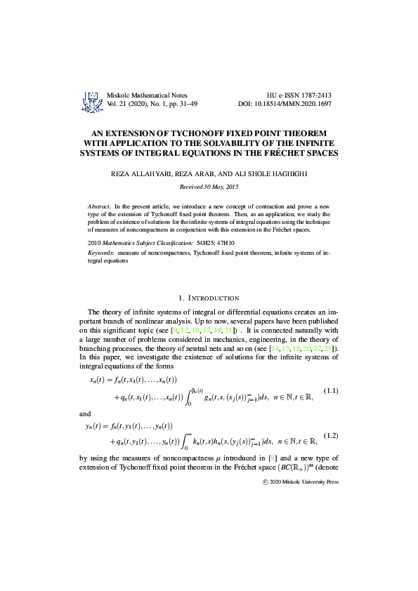 Pdf An Extension Of Tychonoff Fixed Point Theorem With Application To