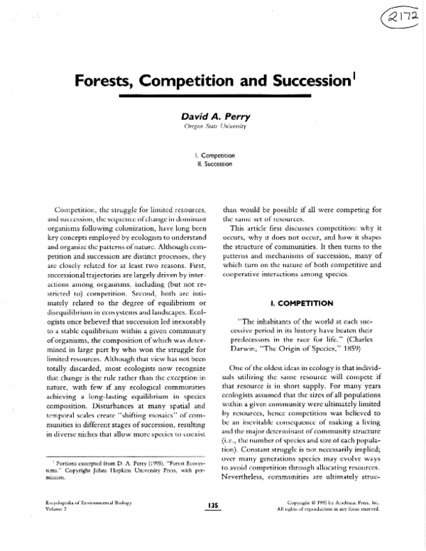 (PDF) Forests , Competition and Succession