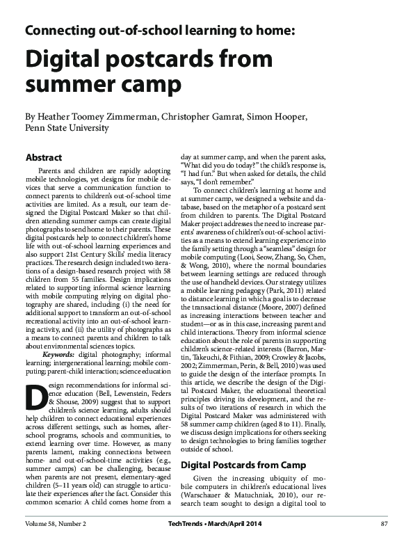 (PDF) Connecting out-of-school learning to home: Digital postcards from ...