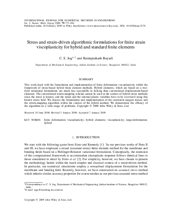 Pdf Stress And Strain Driven Algorithmic Formulations For Finite