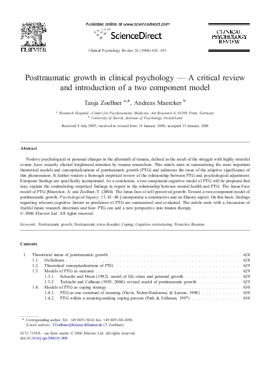 (PDF) Posttraumatic growth in clinical psychology — A critical review ...