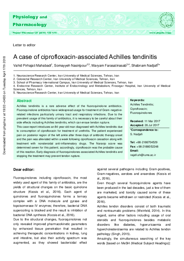 (PDF) A case of ciprofloxacin-associated Achilles tendinitis Dear editor