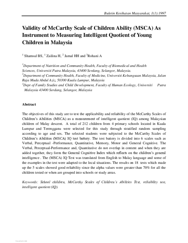 (PDF) Validity of McCarthy Scale of Children Ability (MSCA) As ...