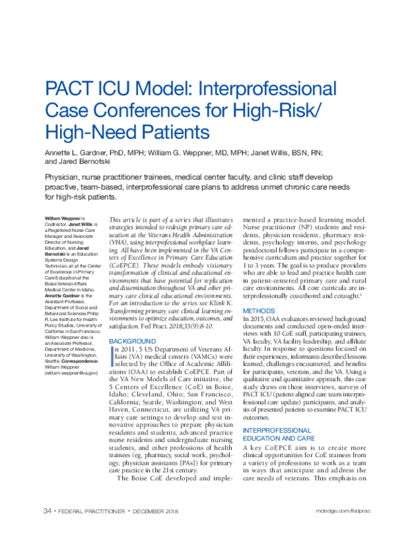 (PDF) PACT ICU Model: Interprofessional Case Conferences for High-Risk ...