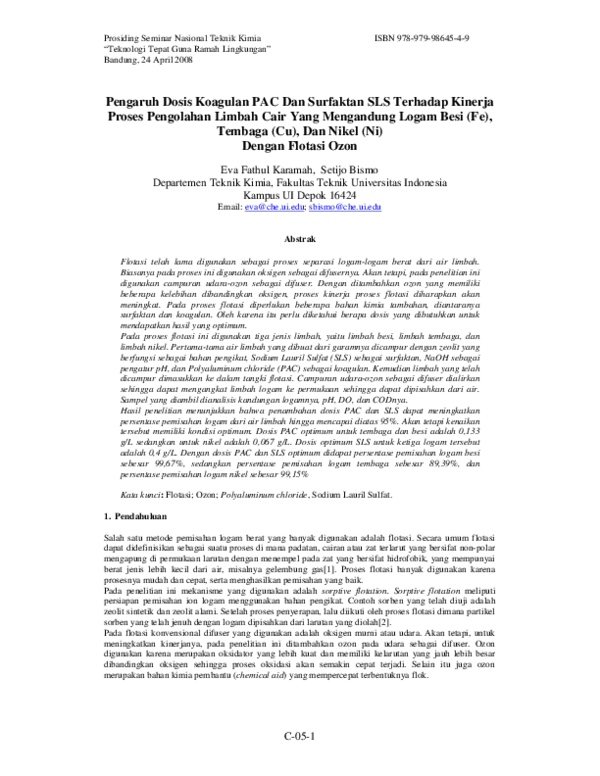 (PDF) Pengaruh Dosis Koagulan PAC Dan Surfaktan SLS Terhadap Kinerja Proses Pengolahan Limbah ...