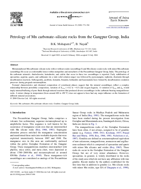 (PDF) Petrology of Mn carbonate–silicate rocks from the Gangpur Group ...