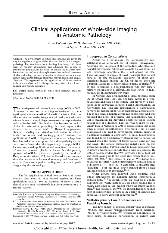 (PDF) Clinical Applications of Whole-slide Imaging in Anatomic Pathology