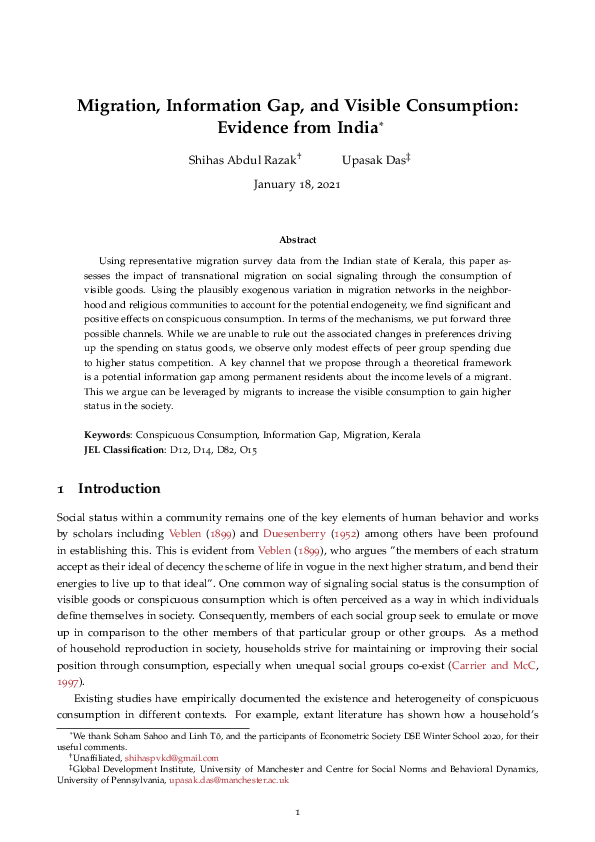 (PDF) Migration, Information Gap, and Visible Consumption: Evidence ...