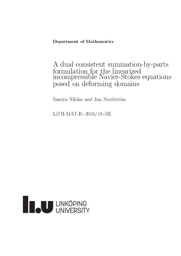 Pdf A Dual Consistent Summation By Parts Formulation For The Linearized Incompressible Navier