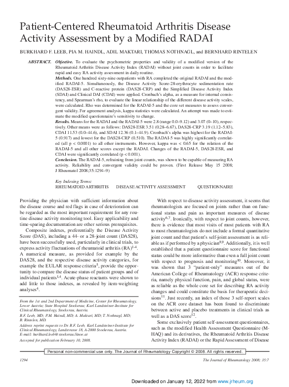 (PDF) Patient-Centered Rheumatoid Arthritis Disease Activity Assessment ...