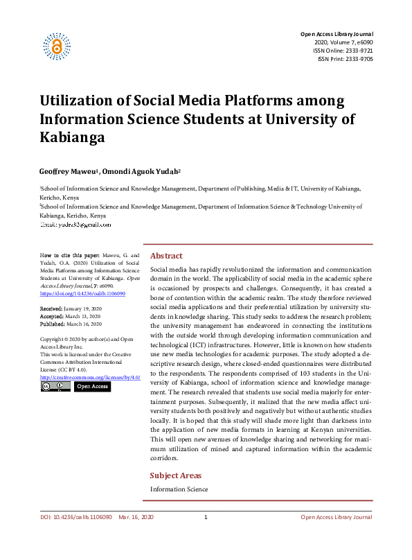 (PDF) Utilization of Social Media Platforms among Information Science ...