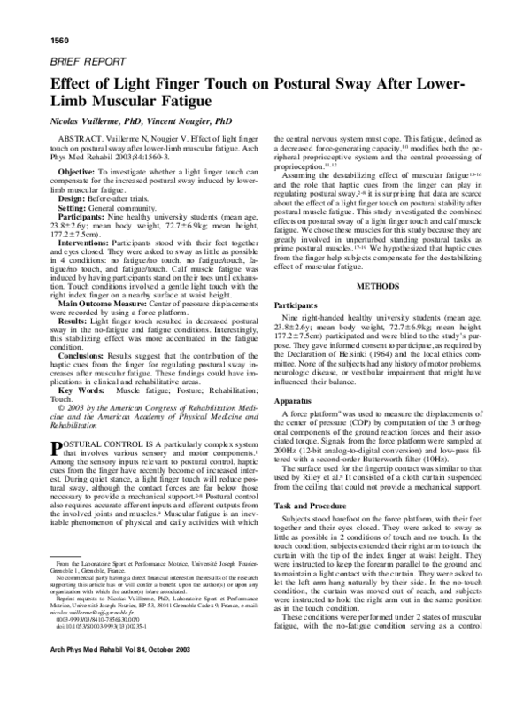 (PDF) Effect of light finger touch on postural sway after lower-limb ...