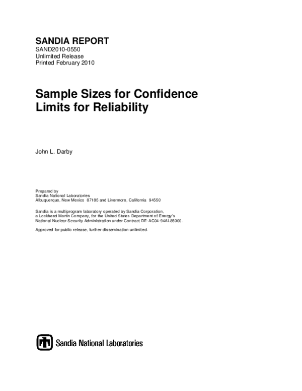 (PDF) Sample sizes for confidence limits for reliability