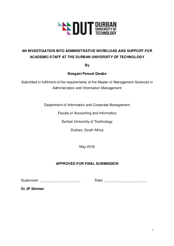 (PDF) An investigation into administrative workload and support for academic staff at the Durban ...