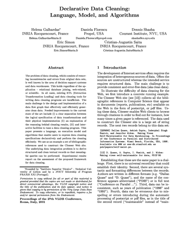 (PDF) Declarative Data Cleaning: Language, Model, and Algorithms