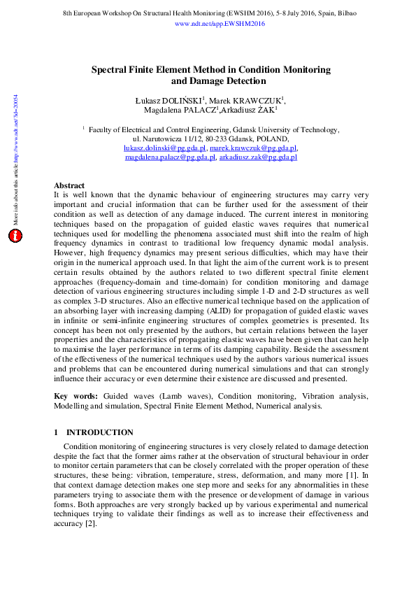 (PDF) Spectral Finite Element Method in Condition Monitoring and Damage ... (PDF) Spectral Finite Element Method in Condition Monitoring and Damage ...