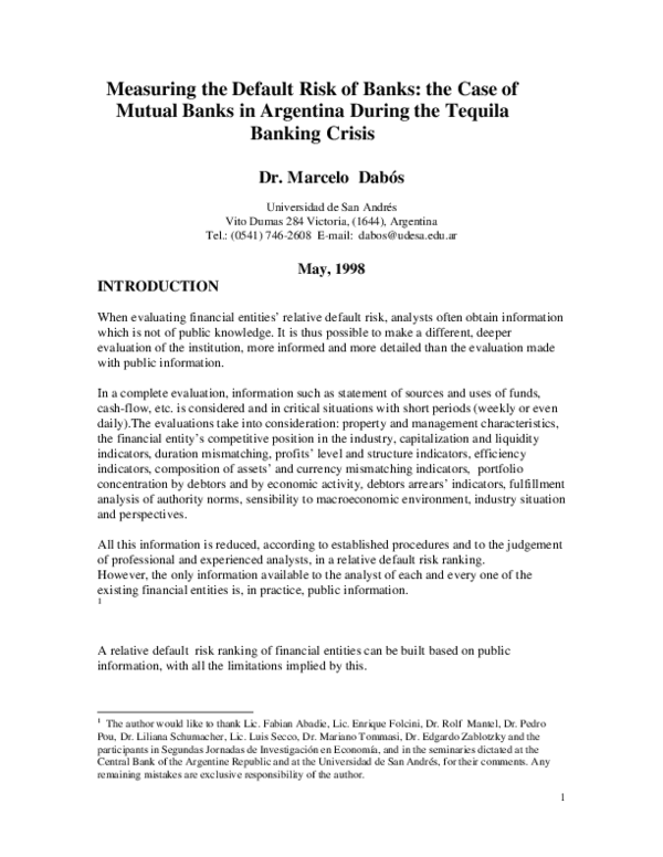 (PDF) Measuring the Default Risk of Banks: the Case of Mutual Banks in ...