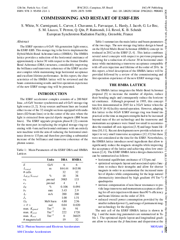 (PDF) Commissioning and Restart of ESRF-EBS