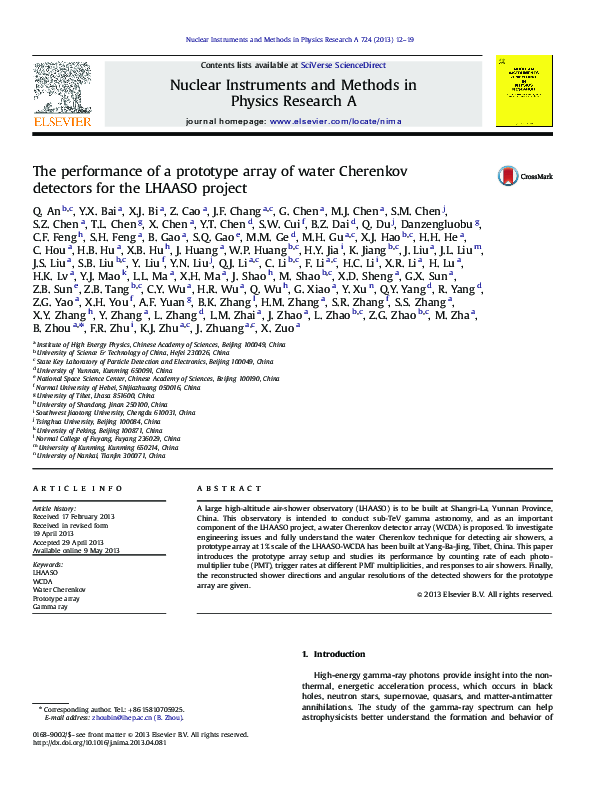 Pdf The Performance Of A Prototype Array Of Water Cherenkov Detectors For The Lhaaso Project