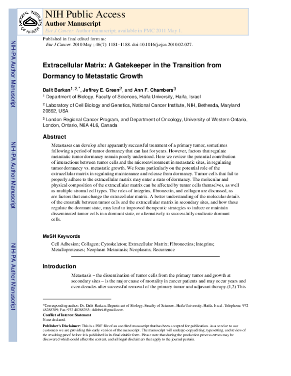 (PDF) Extracellular matrix: A gatekeeper in the transition from ...