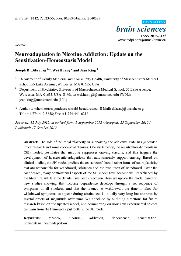 (PDF) Neuroadaptation in nicotine addiction: update on the ...