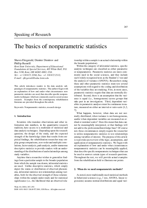 (PDF) The basics of nonparametric statistics