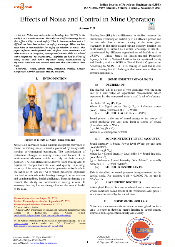 (PDF) Effects of Noise and Control in Mine Operation