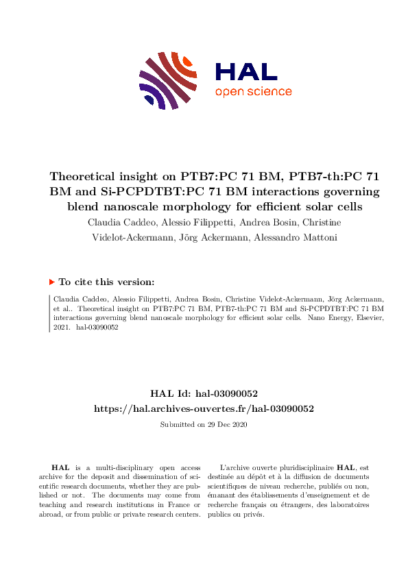 (PDF) Theoretical insight on PTB7:PC71BM, PTB7-th:PC71BM and Si-PCPDTBT ...