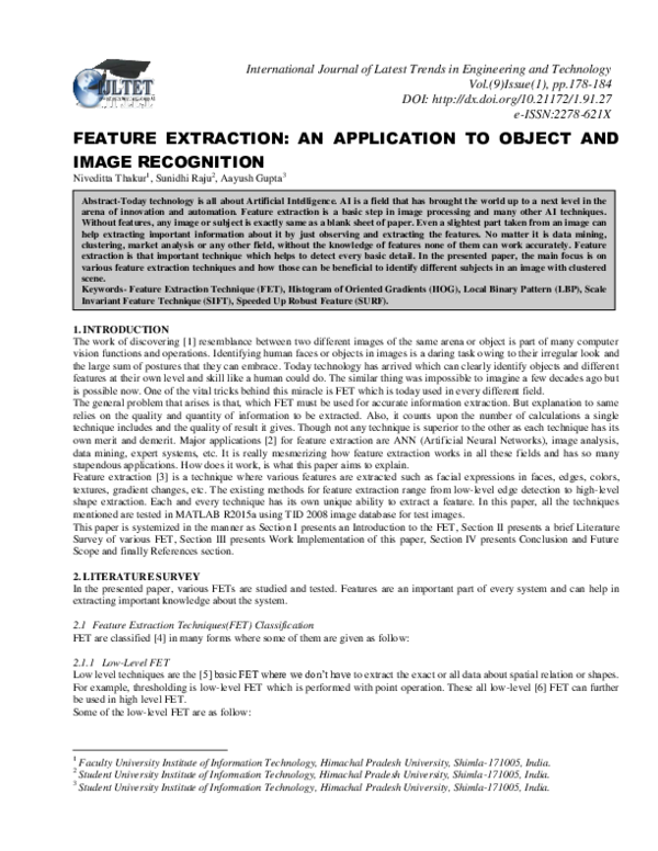 (PDF) Feature extraction: an application to object and image recognition