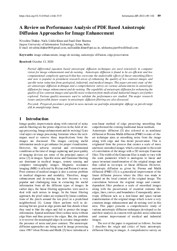 Pdf A Review On Performance Analysis Of Pde Based Anisotropic