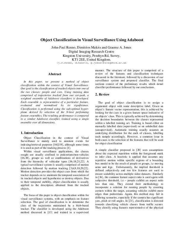 (PDF) Object Classification in Visual Surveillance Using Adaboost