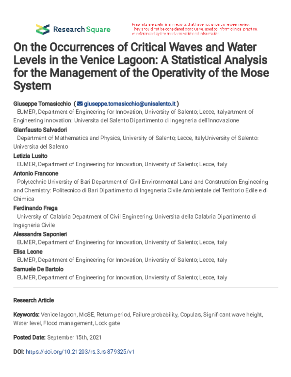 (PDF) On the Occurrences of Critical Waves and Water Levels in the ...