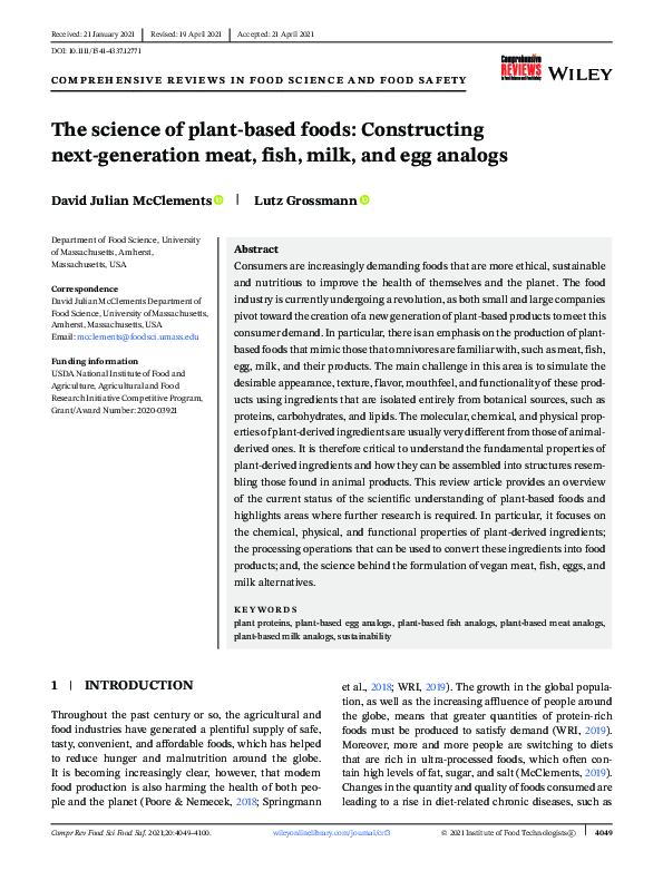 (PDF) The science of plant‐based foods: Constructing next‐generation ...