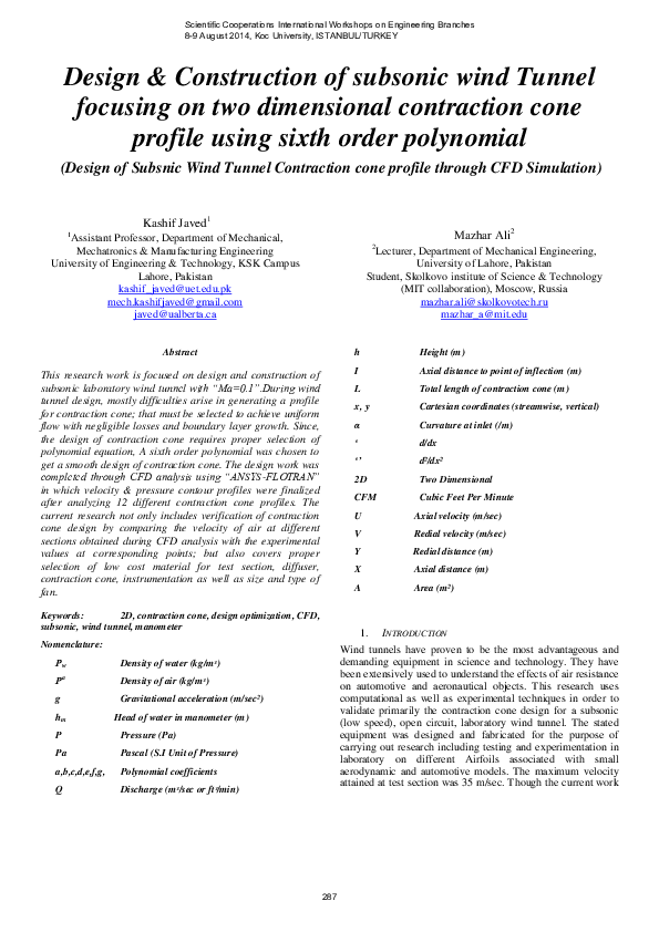 (PDF) Subsonic Wind Tunnel Design with CFD Analysis