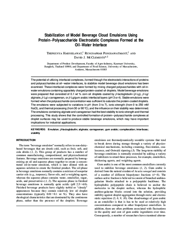 (PDF) Stabilization of Model Beverage Cloud Emulsions Using Protein− ...