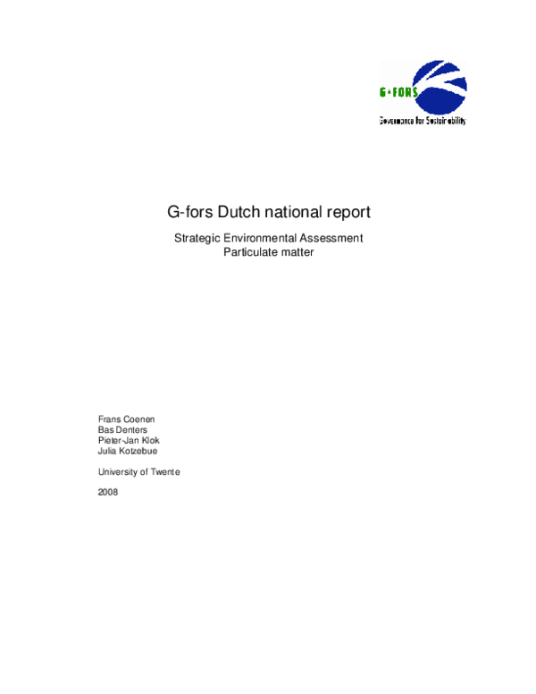 (PDF) G-fors Dutch national report: Strategic Environmental Assessment ...