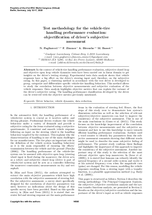 (PDF) Test methodology for the vehicle-tire handling performance ...