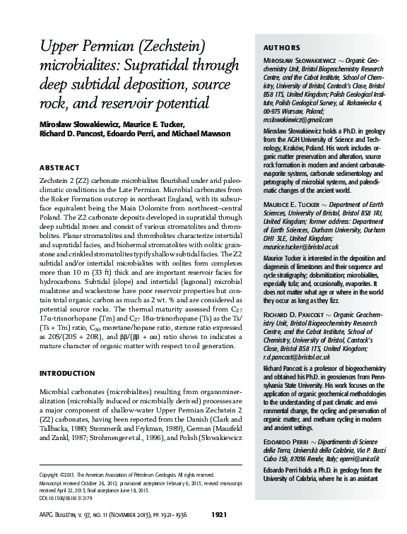 (PDF) Upper Permian (Zechstein) microbialites: Supratidal through deep ...