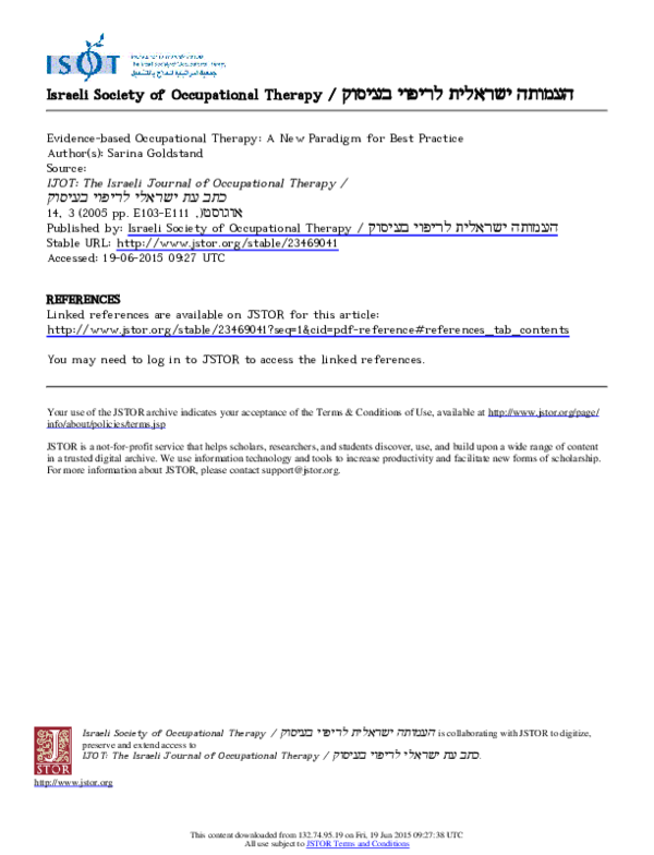 (PDF) Evidence-based Occupational Therapy: A New Paradigm for Best Practice