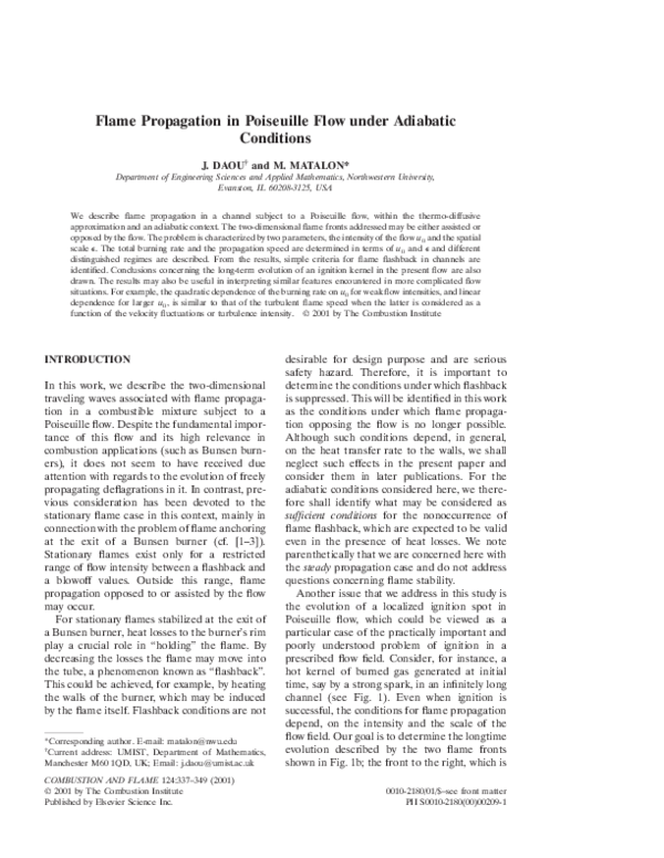 (PDF) Flame propagation in Poiseuille flow under adiabatic conditions ...