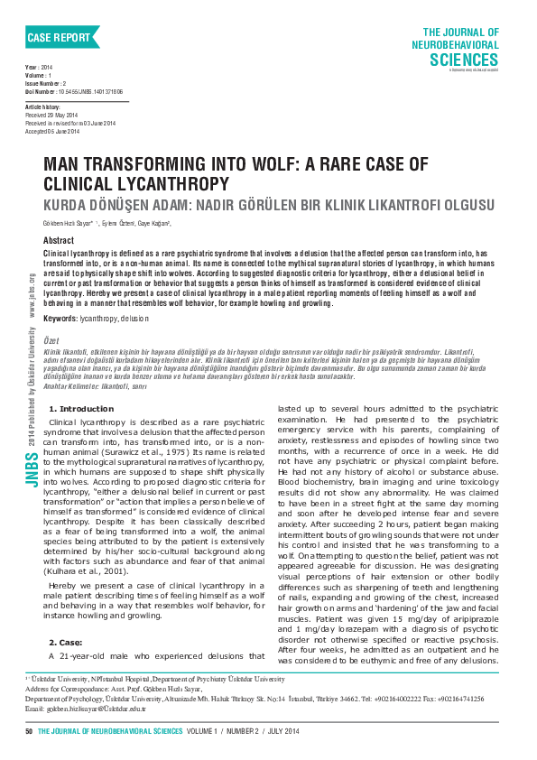 (PDF) Man transforming into wolf: A rare case of clinical lycanthropy