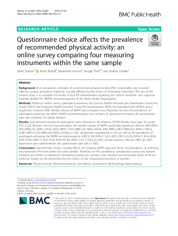 (PDF) Questionnaire choice affects the prevalence of recommended ...